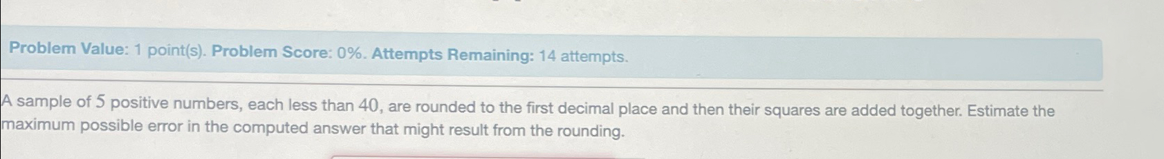 Solved Problem Value: 1 ﻿point(s). ﻿Problem Score: 0%. | Chegg.com