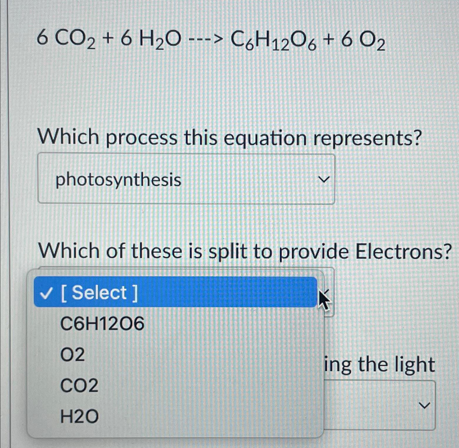 Solved 6CO2+6H2O→C6H12O6+6O2Which process this equation | Chegg.com