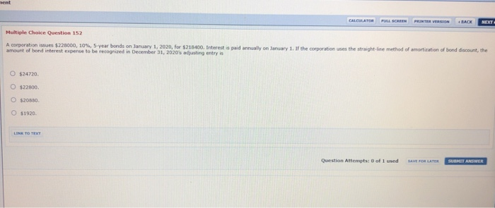 Solved ment CALCIATO FULL SCREEN PRINTER VERSION BACK NEXT | Chegg.com