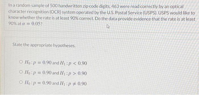 Solved In A Random Sample Of 500 Handwritten Zip Code