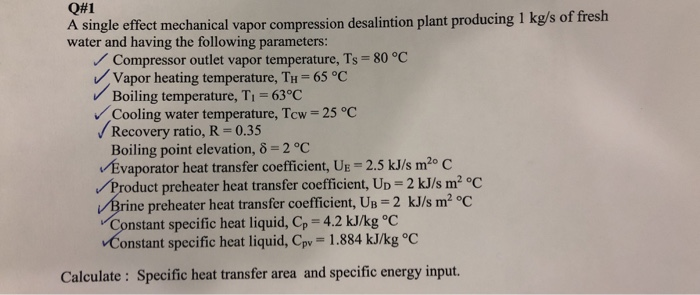 Q#1 A single effect mechanical vapor compression | Chegg.com