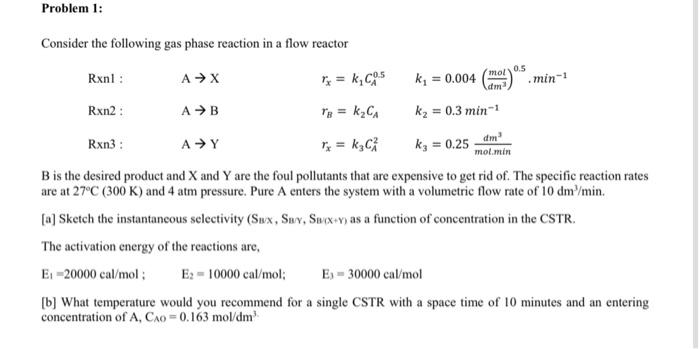 Solved Consider the following gas phase reaction in a flow | Chegg.com