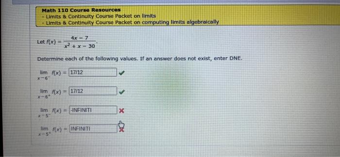 Solved Math 110 Course Resources - Limits \& Continuity | Chegg.com
