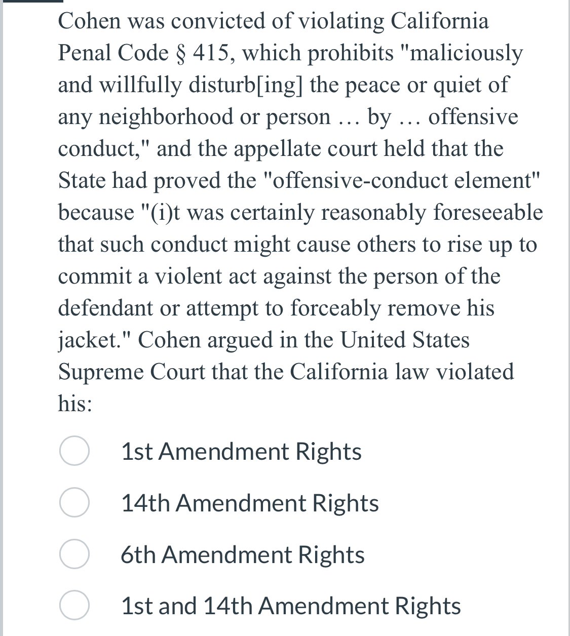 Solved Cohen was convicted of violating California Penal | Chegg.com