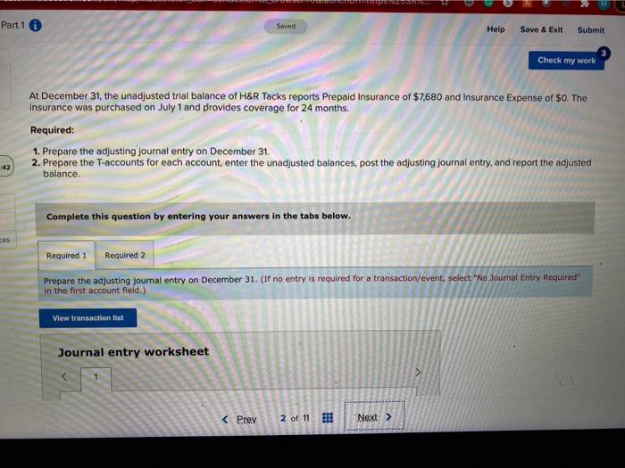 Solved Part 1 Seved Help Save & Exit Submit Check my work At | Chegg.com