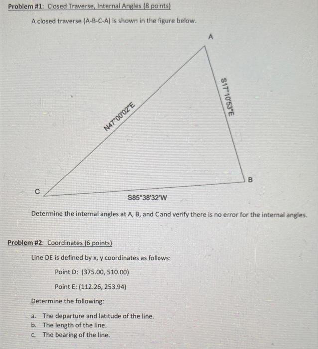 Solved A closed traverse (A−B−C−A) is shown in the figure | Chegg.com