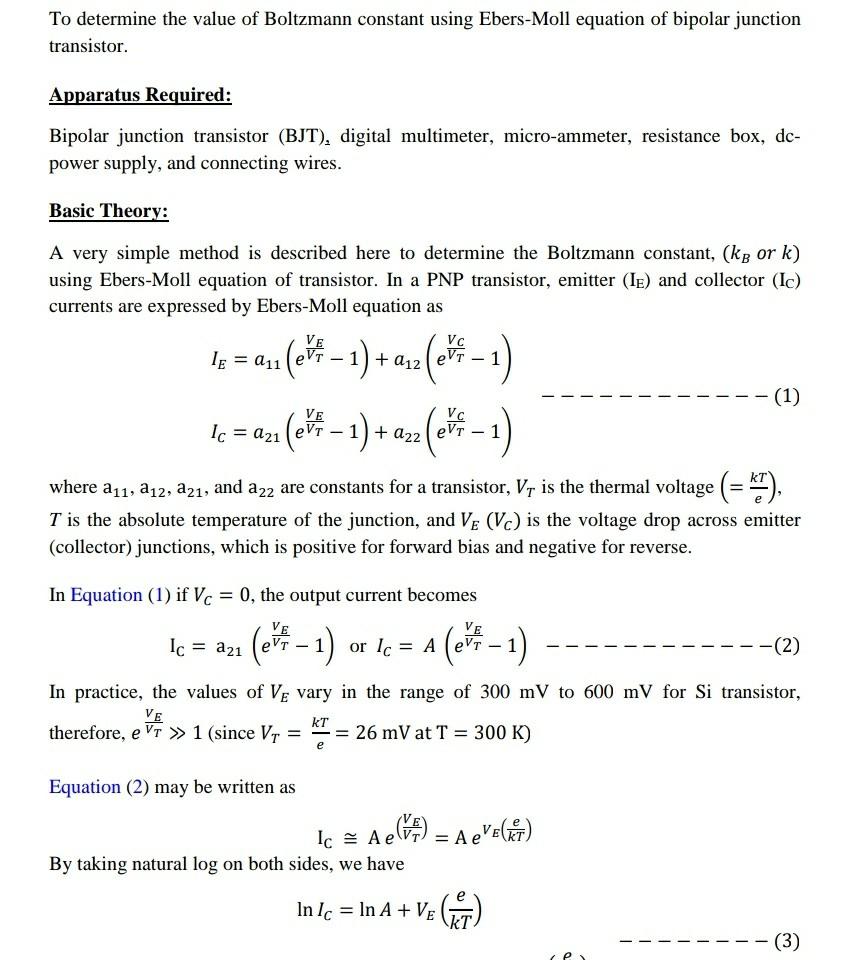 Solved We try to calculate Boltzmanns constant using Ebber | Chegg.com