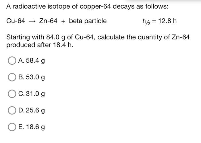 Solved A radioactive isotope of copper-64 decays as follows: | Chegg.com
