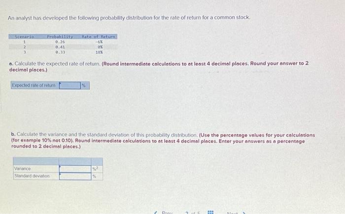 Solved An analyst has developed the following probability | Chegg.com
