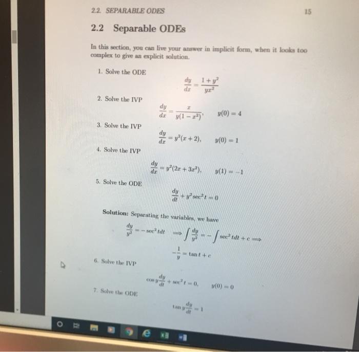 Solved 2.2. SEPARABLE ODES 15 2.2 Separable ODES In this | Chegg.com