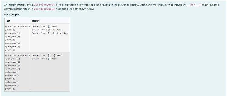 Solved An implementation of the CircularQueue class, as | Chegg.com