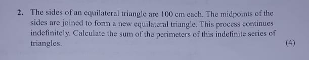 Solved The sides of an equilateral triangle are 100cm ﻿each. | Chegg.com