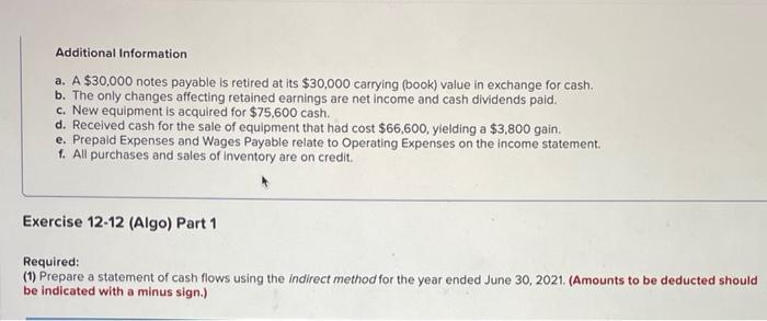 Solved Required information Exercise 12-12 (Algo) Indirect: | Chegg.com
