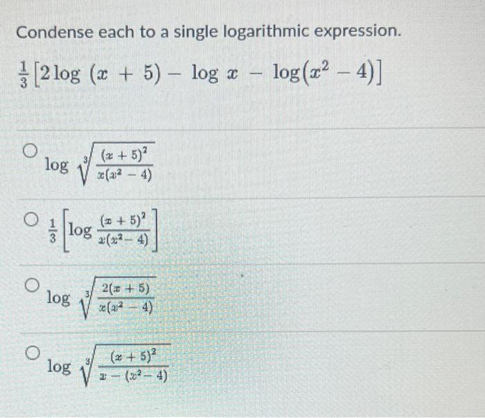 Solved Condense each to a single logarithmic expression. | Chegg.com