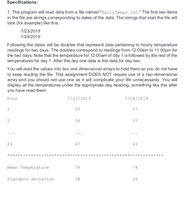 Solved Specifications: 1. The program will read data from a | Chegg.com