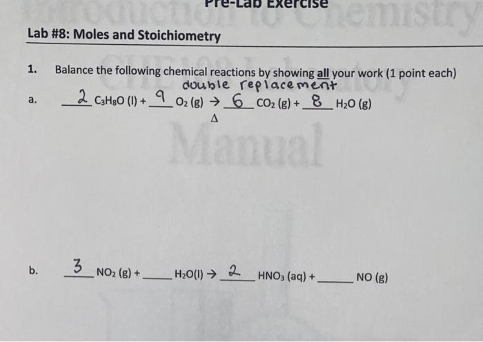 Solved ISE Lab #8: Moles and Stoichiometry 1. Balance the | Chegg.com