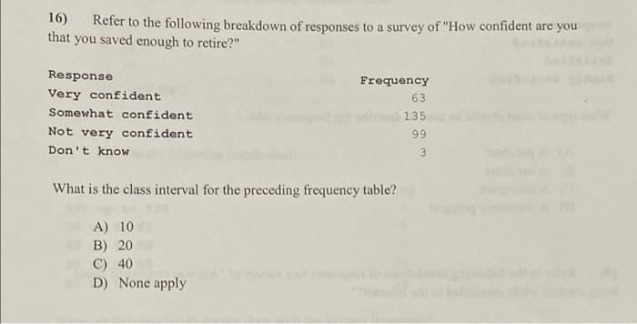 Solved 16) Refer to the following breakdown of responses to | Chegg.com