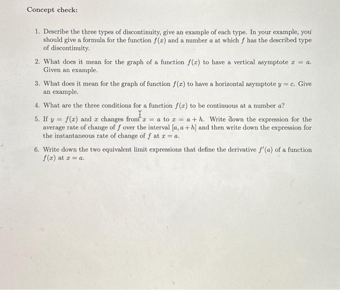 Solved 1. Describe the three types of discontinuity, give an | Chegg.com