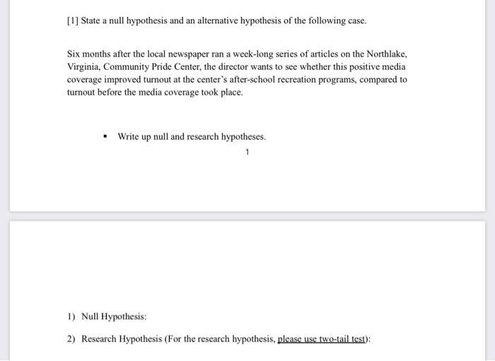 Solved [1] State a null hypothesis and an alternative | Chegg.com