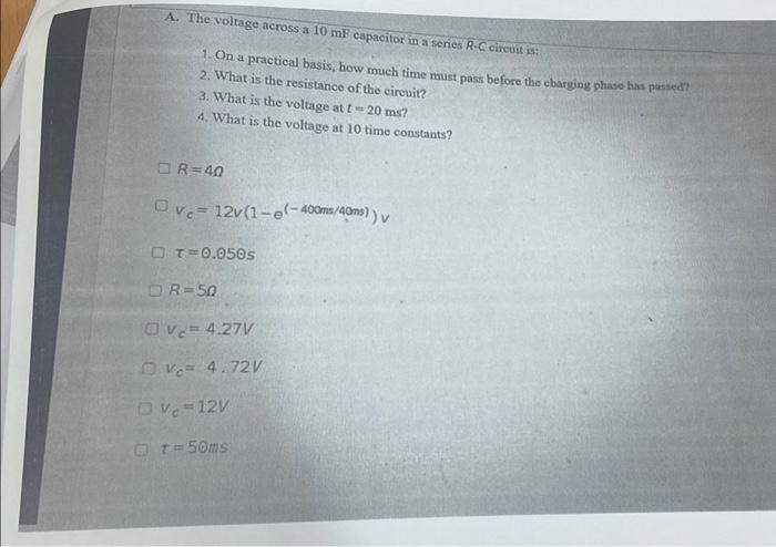 Solved A. The voltage across a 10 mF capacitor in a series | Chegg.com