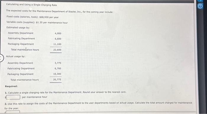 Solved Calculating and Using a Single Charging Rate The | Chegg.com