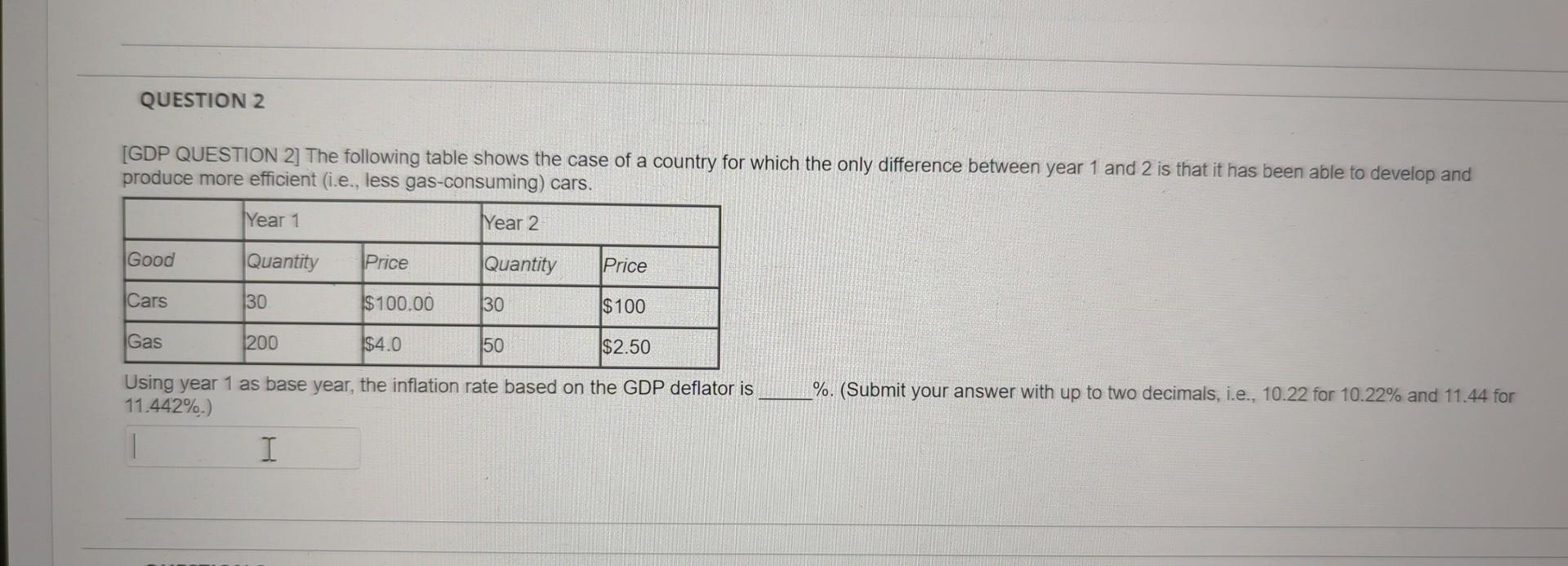 Solved [GDP QUESTION 2] The following table shows the case | Chegg.com