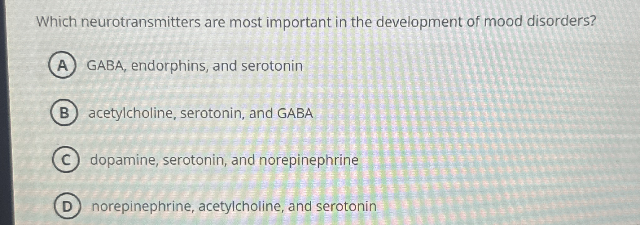 Solved Which neurotransmitters are most important in the | Chegg.com
