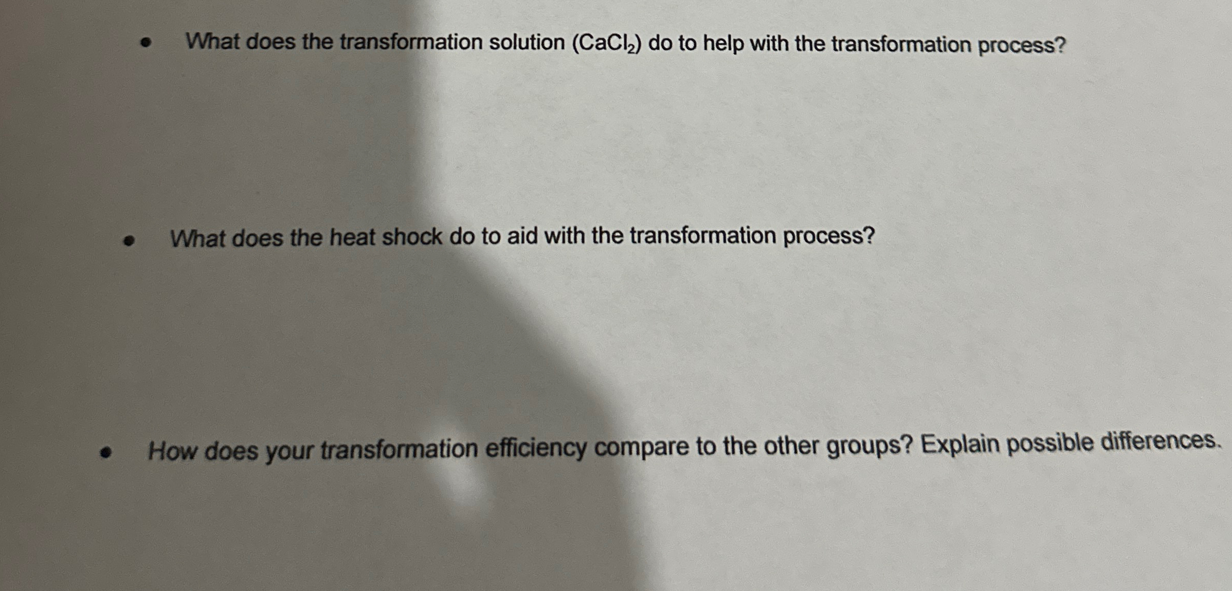Solved -What does the transformation solution (CaCl2) ﻿do to | Chegg.com