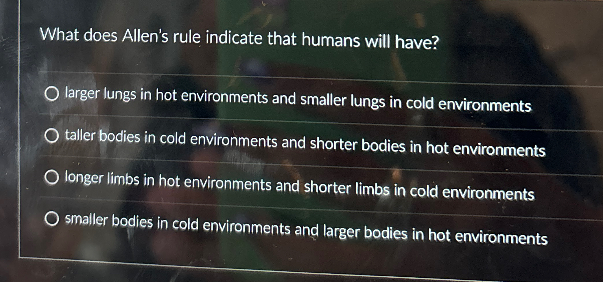 Solved What does Allen's rule indicate that humans will | Chegg.com
