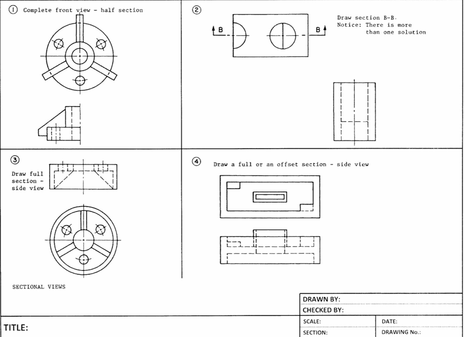 Solved (1) ﻿Complete front view - ﻿half section(3)SECTIONAL | Chegg.com