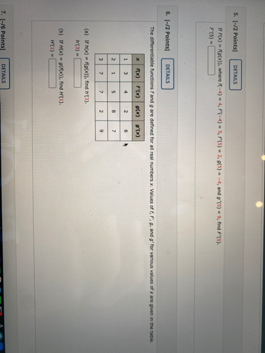 Solved 5. (-/2 Points] DETAILS If F(x) = g(x)), where (-4) = | Chegg.com