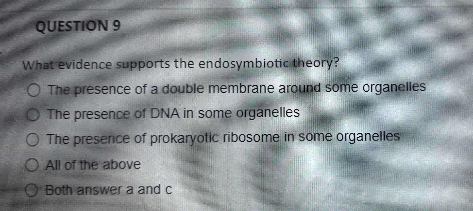 Solved QUESTION 9 What evidence supports the endosymbiotic | Chegg.com