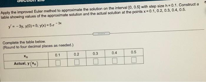 Solved Apply the improved Euler method to approximate the | Chegg.com
