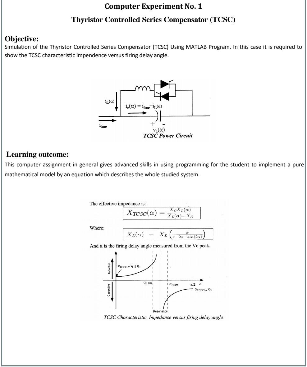 Solved Computer Experiment No. 1 Thyristor Controlled Series | Chegg.com
