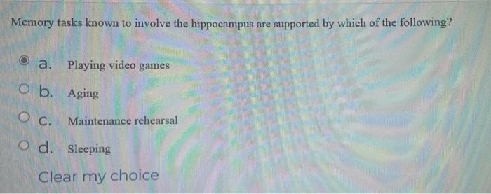 Solved Memory tasks known to involve the hippocampus are | Chegg.com