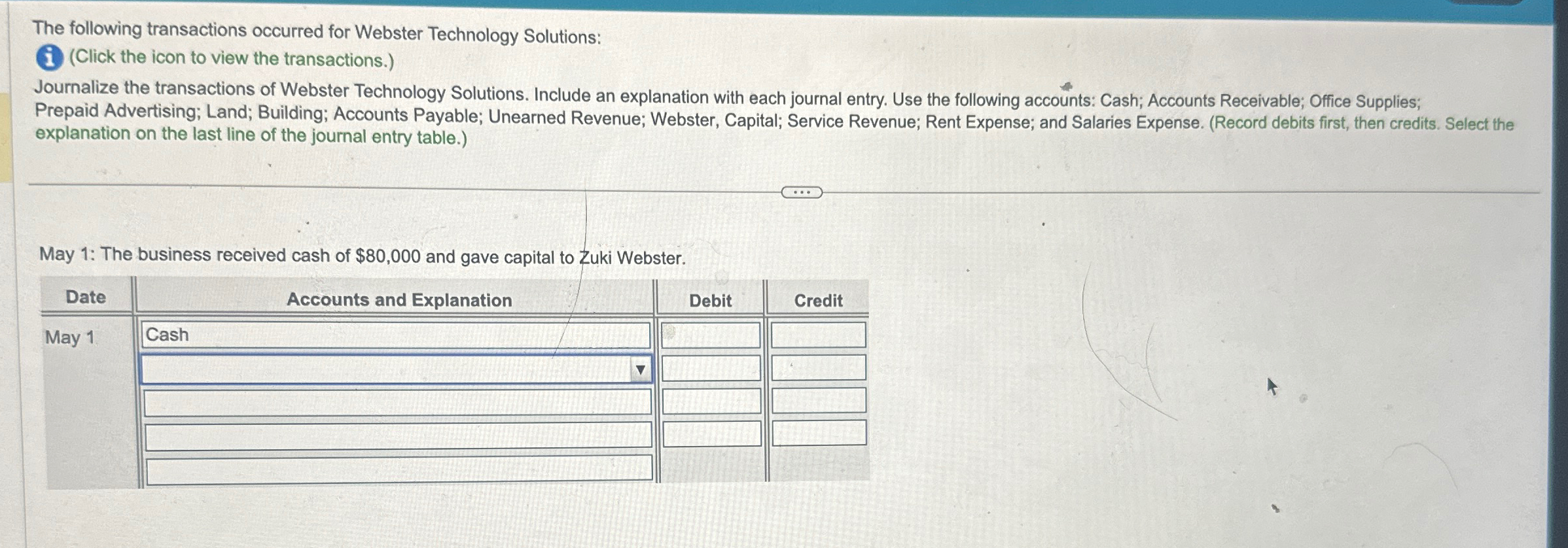 Solved The following transactions occurred for Webster | Chegg.com