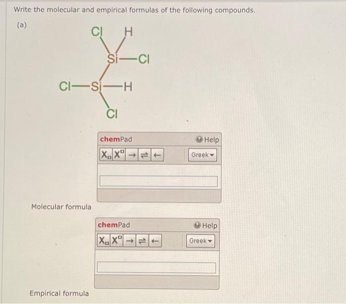 Solved Write the molecular and empirical formulas of the | Chegg.com