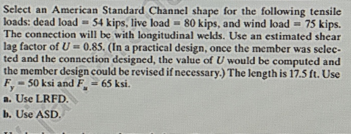 Solved Select an American Standard Channel shape for the | Chegg.com