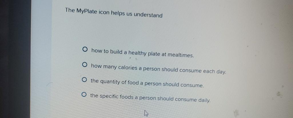 Solved The MyPlate icon helps us understandhow to build a | Chegg.com