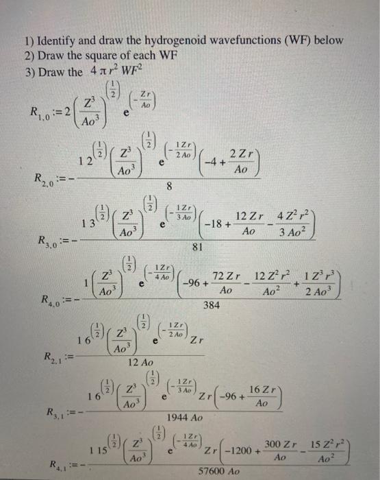 1) Identify and draw the hydrogenoid wavefunctions | Chegg.com