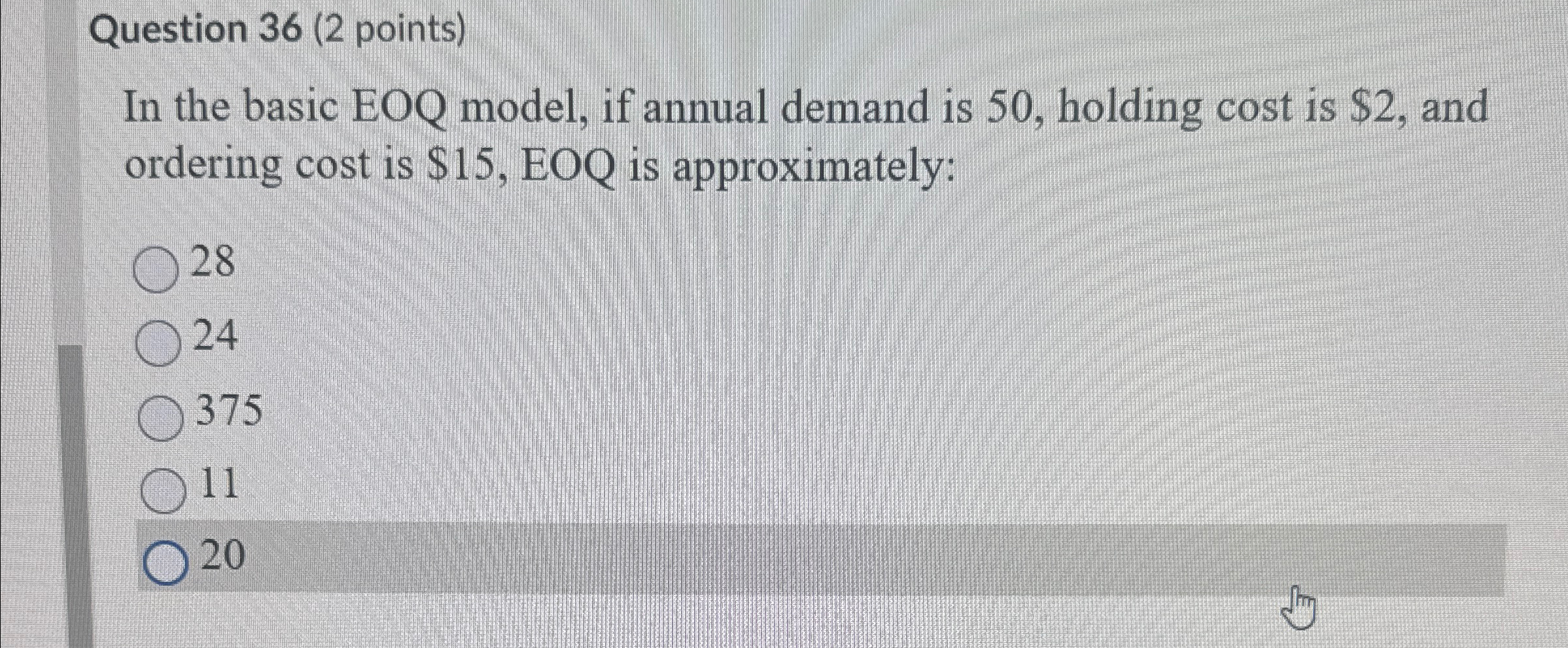 Solved Question 36 (2 ﻿points)In the basic EOQ model, if | Chegg.com