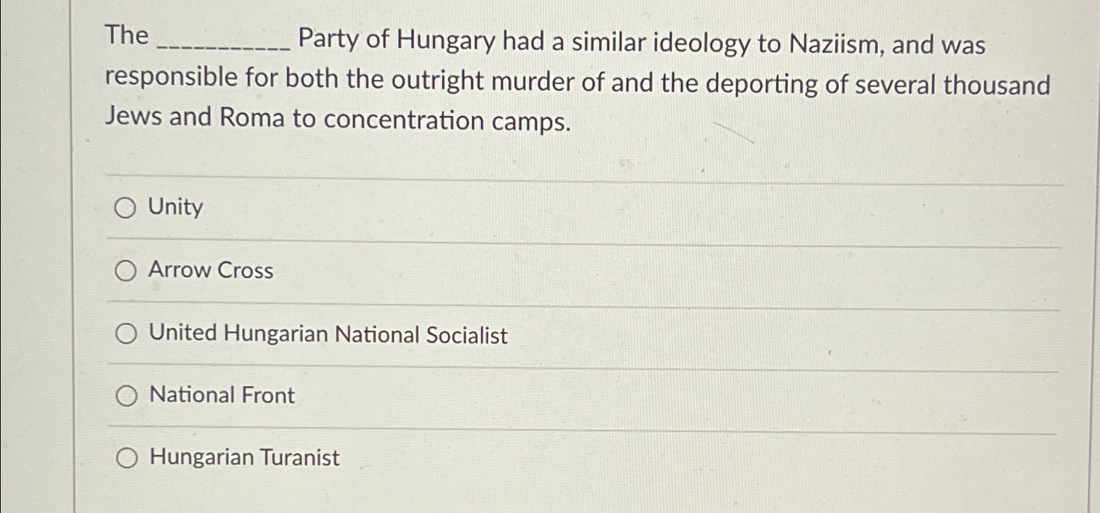 Solved The Party of Hungary had a similar ideology to | Chegg.com