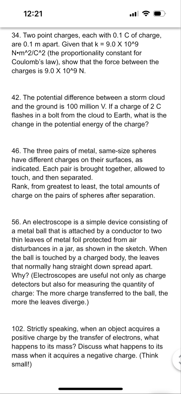 Solved 12:2134. ﻿Two point charges, each with 0.1 ﻿C of | Chegg.com