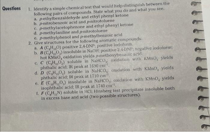 Solved Questions 1. Identify a simple chemical test that | Chegg.com
