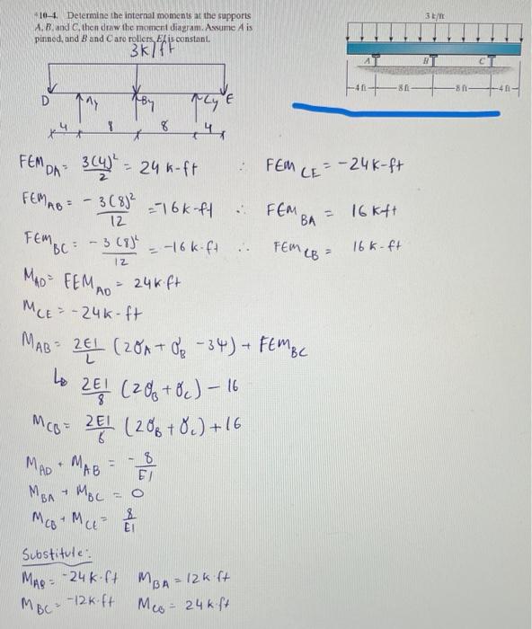 Solved 10-4. Determine the internal moments at the supports | Chegg.com