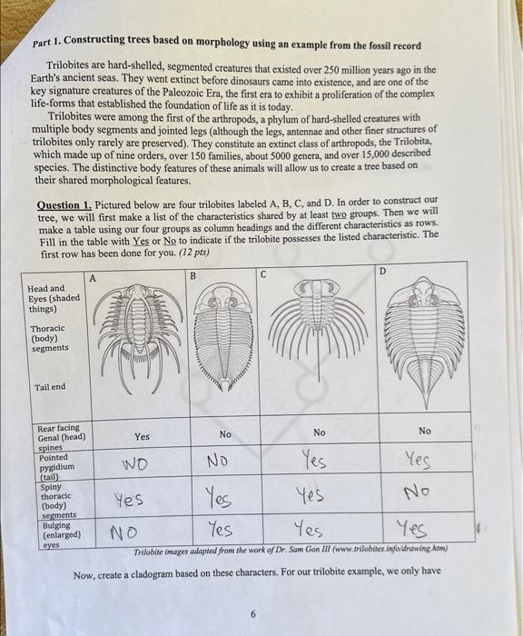 Solved Part 1. Constructing trees based on morphology using | Chegg.com
