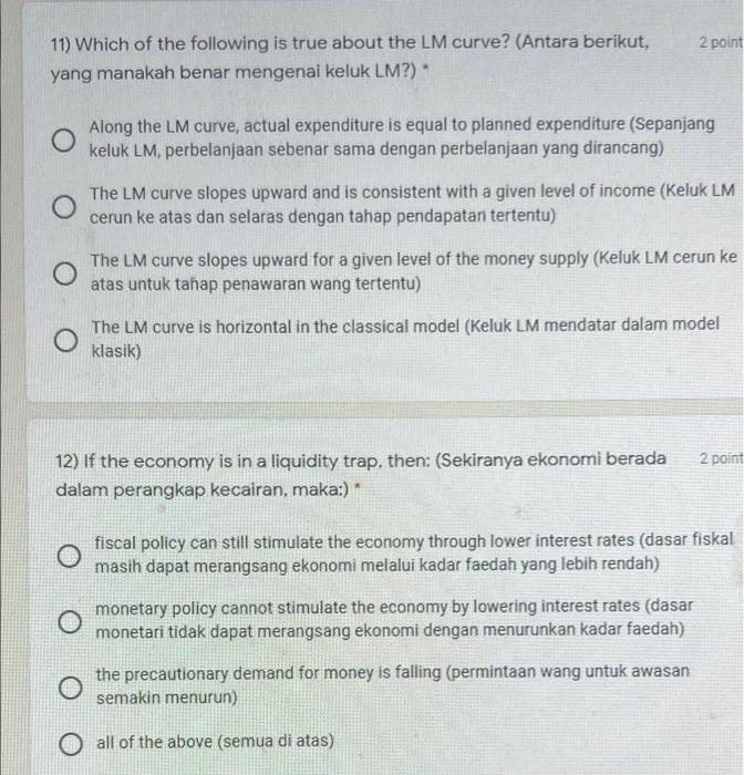 Solved 11) Which of the following is true about the LM | Chegg.com