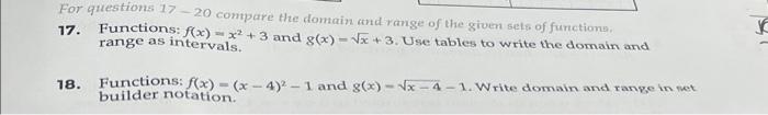 Solved For questions 17-20 compare the domain and range of | Chegg.com