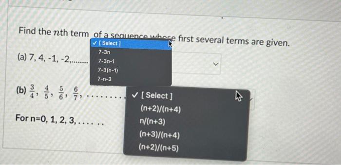 Solved Find the nth term of a sequence whose first several | Chegg.com