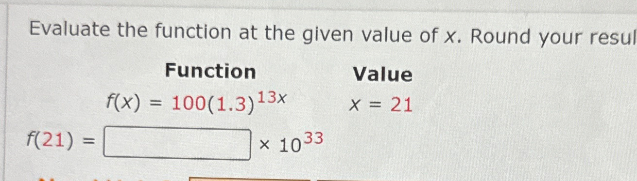 Solved Evaluate the function at the given value of x. ﻿Round | Chegg.com